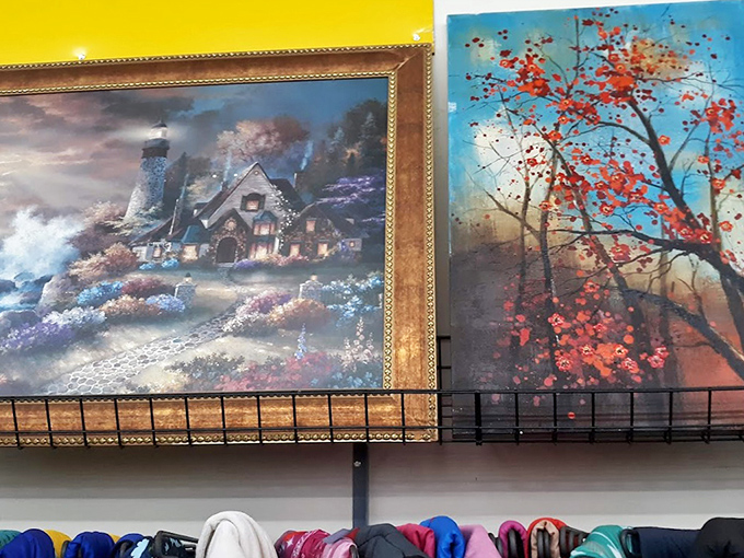 Wall art that spans from serene lighthouse scenes to vibrant autumn splendor. Your blank walls are practically begging you to take these home.