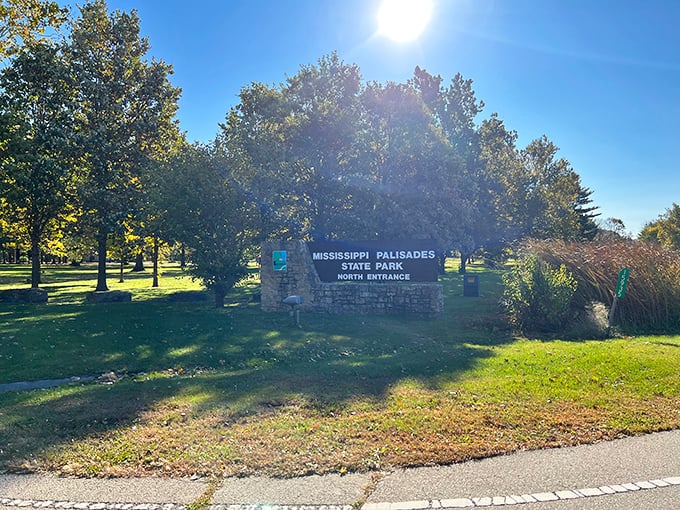 The park entrance sign doesn't oversell what awaits inside. Classic Midwestern understatement for a landscape that's anything but understated.