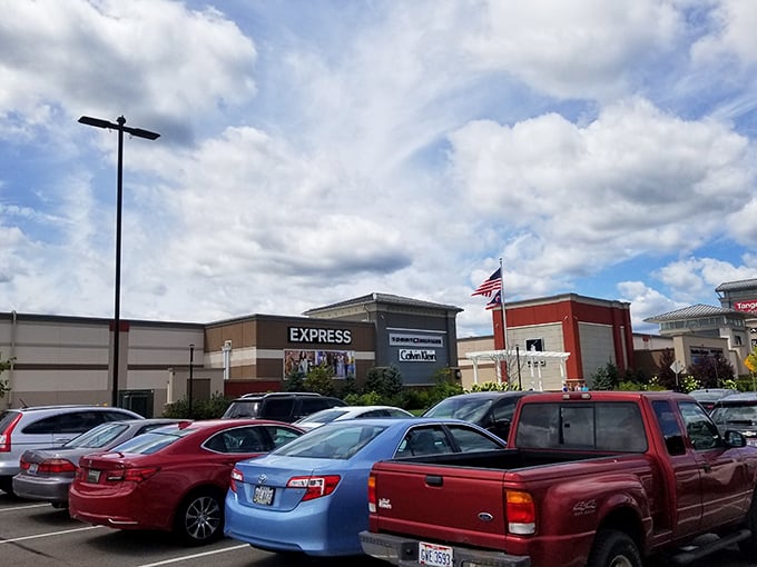 Even the parking lot looks inviting when you know what treasures await inside those walls.