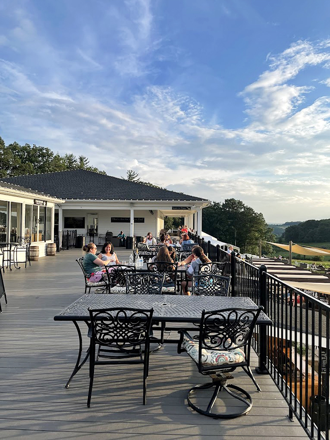 Sunset wine sessions on the deck—where comfortable seating, breathtaking views, and well-filled glasses create memories that linger longer than the daylight.