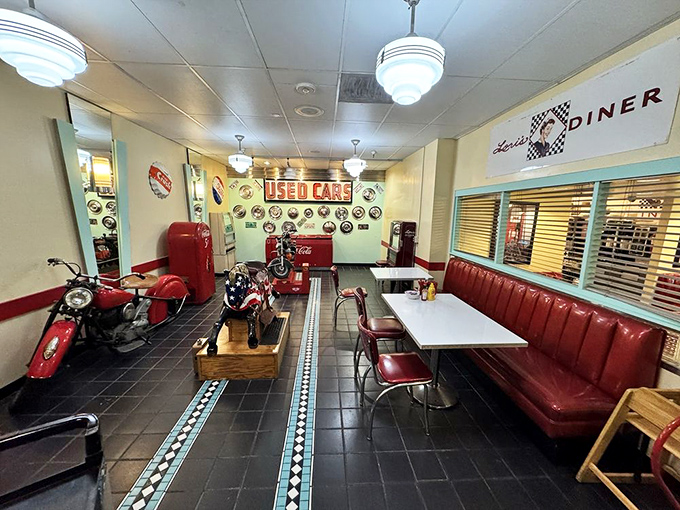 Red vinyl booths that squeak when you sit and a motorcycle that never roars – the perfect backdrop for comfort food conversations.