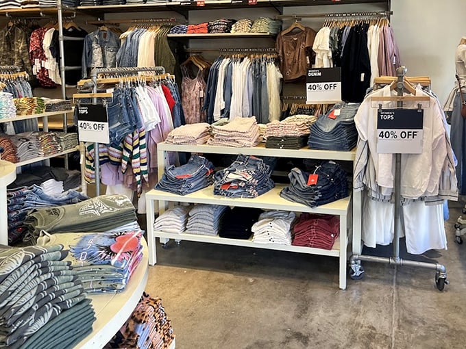 Clothing arranged with such precision it makes your closet at home look like it was organized by raccoons during a power outage.