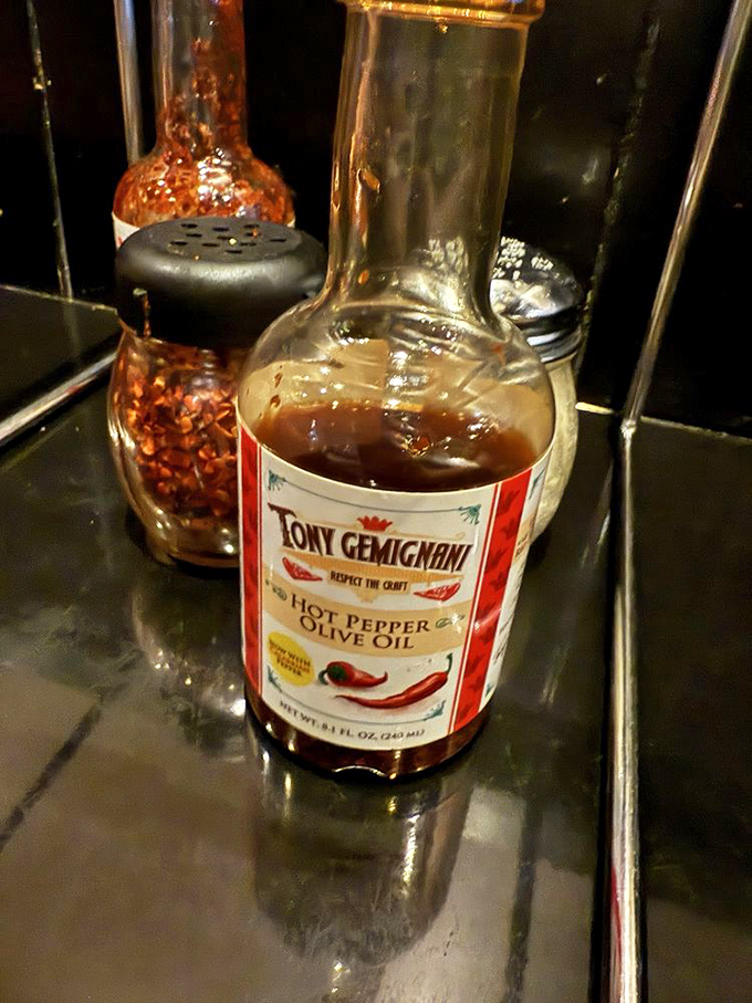 Hot pepper olive oil that should come with a warning label. One drop transforms your pizza from "delicious" to "where have you been all my life?"