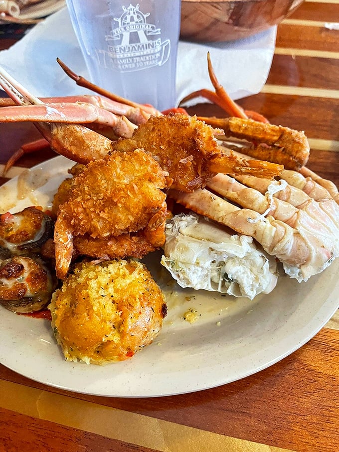 The seafood platter that makes you question why you ever eat anything else. Crab legs and fried shrimp living in delicious harmony.