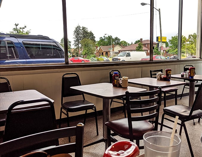 Window seats: where neighborhood watching becomes a legitimate side dish to accompany your main course of comfort food classics.