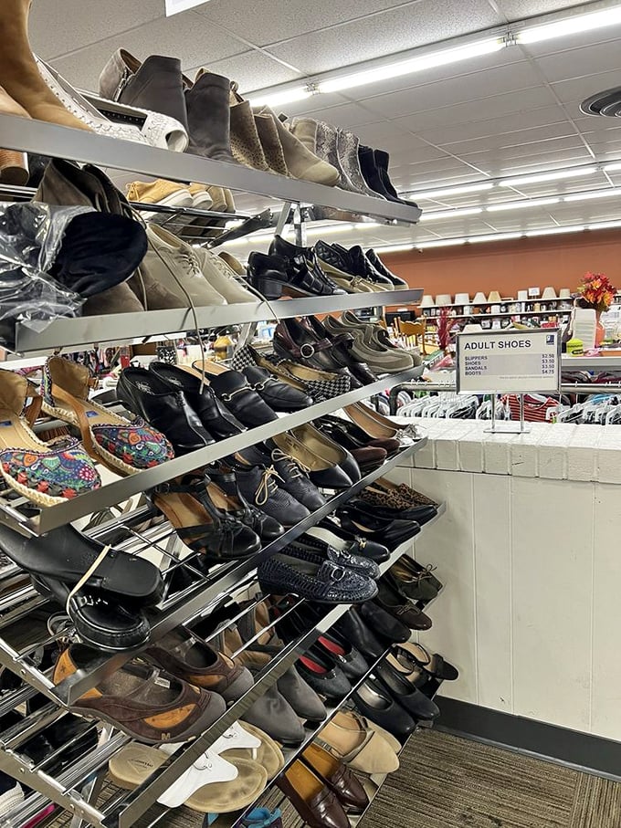 Shoe heaven or footwear museum? Either way, these rows contain someone's perfect fit and another person's fashion regret.