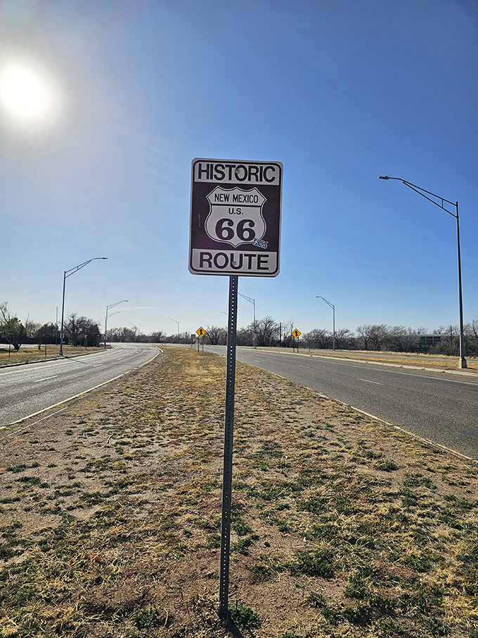 This humble sign marks where dreams of westward adventure have flowed for nearly a century along Historic Route 66.