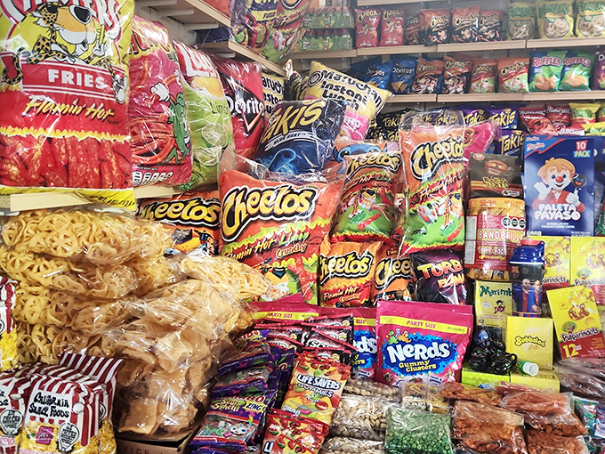 Snack attack central! A mountain of chips and treats that would make any road trip or movie night reach legendary status.