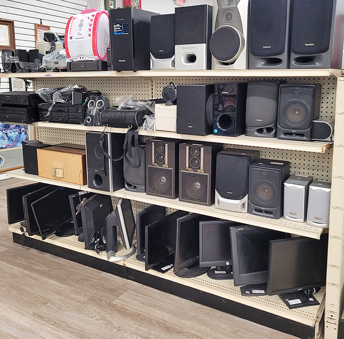 Audio equipment paradise for the discerning listener. These speakers have amplified everything from Sinatra to Springsteen in their previous lives.