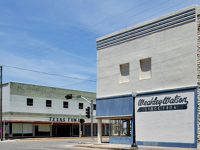 Weakley Watson's storefront maintains its mid-century charm, a reminder that some businesses earned their place in town long before online shopping existed.