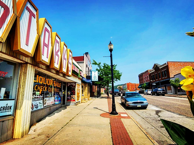 The colorful "HOBBY" sign promises treasures inside that you never knew you needed until this very moment in small-town America.
