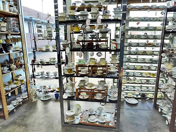 Teacup paradise! Hundreds of delicate cups and saucers stand ready for imaginary high teas with the Dowager Countess.