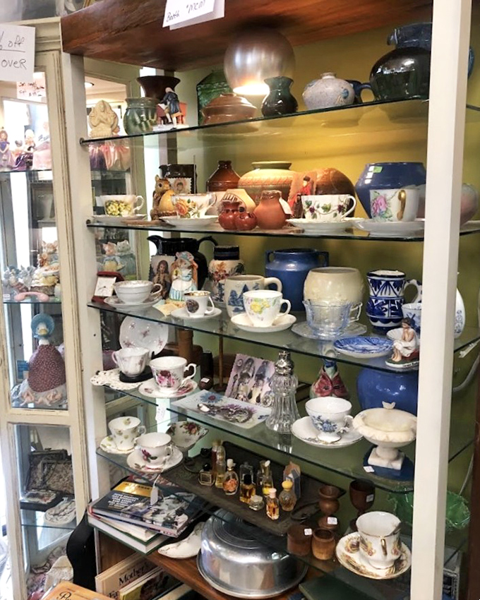 Teacup heaven! Each delicate handle and painted saucer represents a different era of afternoon socials and "the good china" saved for special occasions.