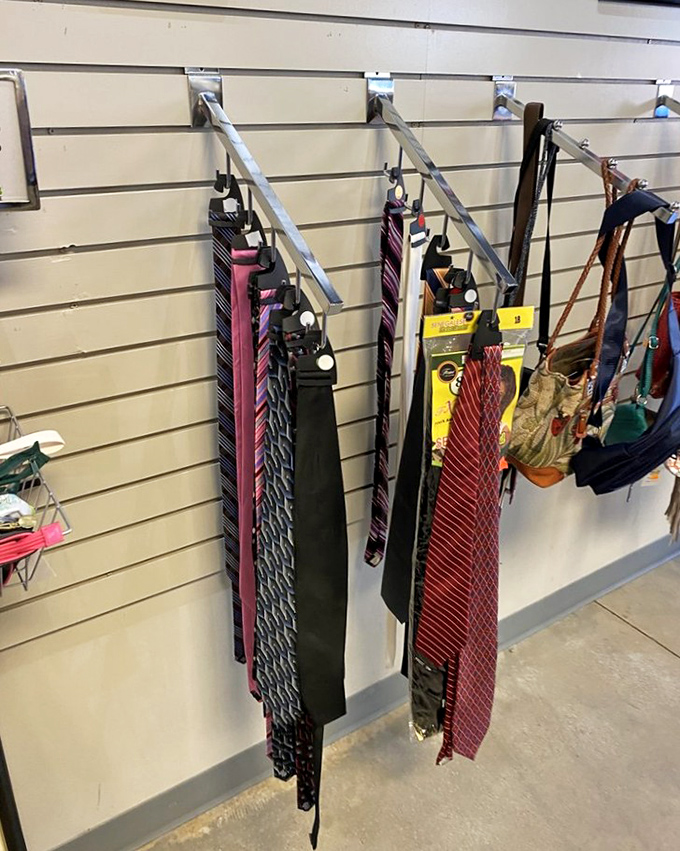 Neckties hanging like colorful stalactites in a fashion cave&mdash;silk treasures waiting for their next board meeting or wedding appearance.