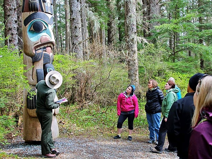Park rangers bring Tlingit heritage to life, explaining carved figures whose expressions seem to say, "We've been waiting for you to notice us."