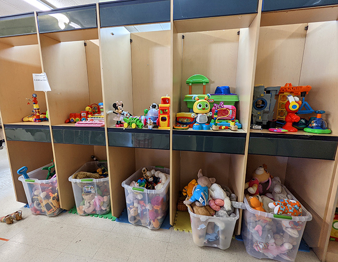 The toy section: where plastic playthings get their second chance at bringing joy. Those clear bins hold childhood memories waiting to be made.