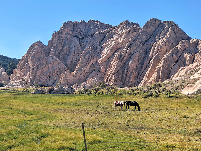 Wild horses couldn't drag you away: These majestic creatures grazing beneath towering rock formations create Nevada's version of a perfect screensaver.