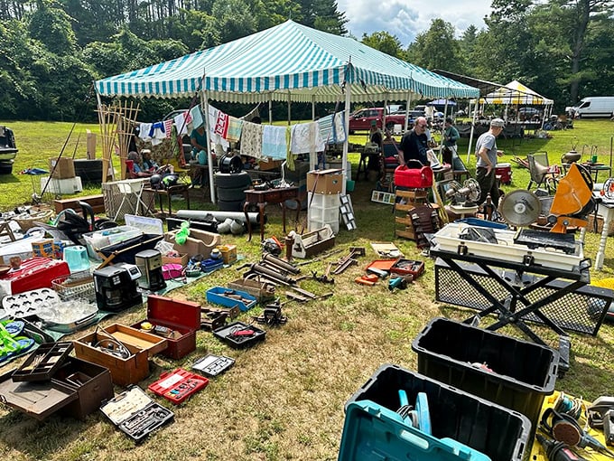 Organized chaos at its finest—where tools, gadgets, and mysterious contraptions create a mechanical wonderland for the practically-minded treasure seeker.