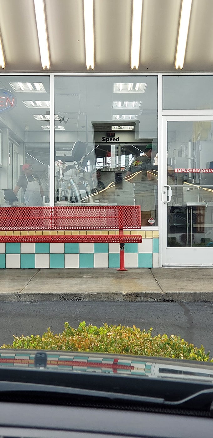 The retro-modern exterior welcomes custard pilgrims with its clean lines and checkerboard trim&mdash;Mid-Century dessert architecture at its finest.