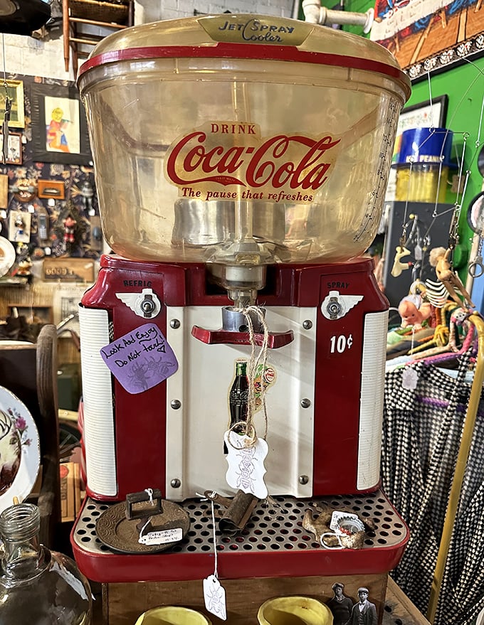 This vintage Coca-Cola dispenser once delivered fizzy happiness for just a dime. Some joys remain timeless, even as prices change.