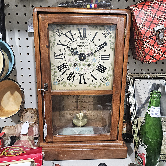 Time stands still yet keeps on ticking in this wooden clock. Roman numerals and craftsmanship from an era when objects were built to last.