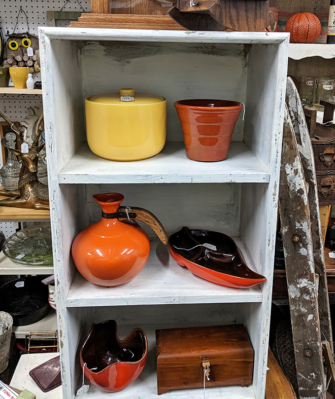 Mid-century pottery in harvest gold and burnt orange&mdash;the avocado toast of 1970s home decor, still fresh and ready for their comeback tour.