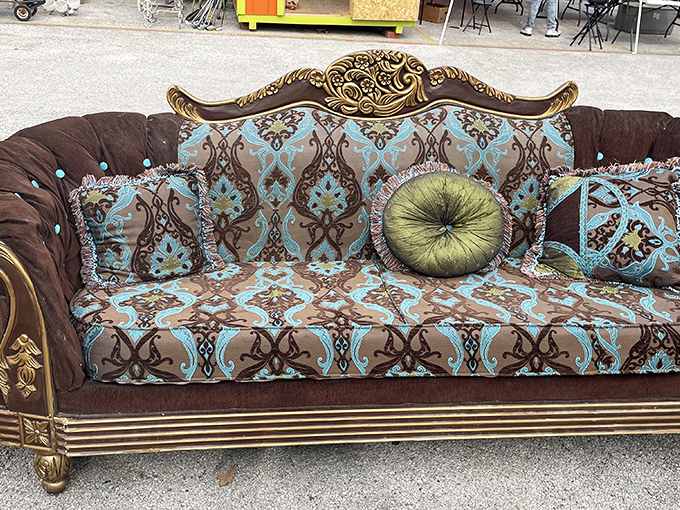 Not your average IKEA find! This ornate vintage-style sofa would make even the most minimalist decorator reconsider their life choices.