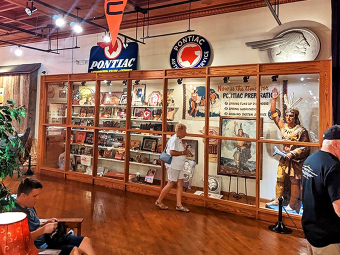 The museum's memorabilia display draws visitors into a time when Pontiac's marketing was as bold as its tailfins and twice as colorful.