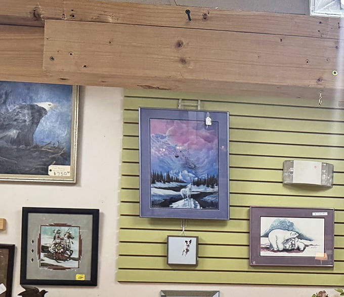 Alaskan landscapes and wildlife artwork line the walls &ndash; souvenirs with soul for those who prefer their memories pre-loved.