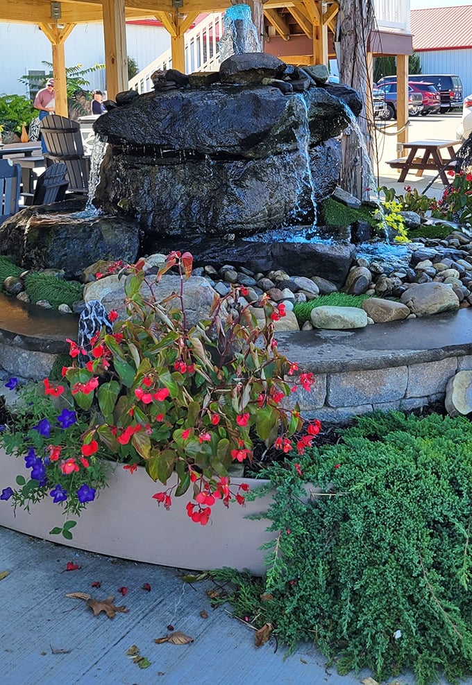 Water features and vibrant flowers create an oasis for weary shoppers&mdash;the perfect spot to rest before tackling the next aisle of treasures.
