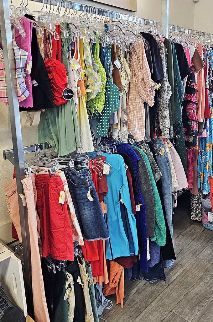 Color-coded clothing heaven. The thrill of the hunt meets the joy of organization in this fashion treasure trove.