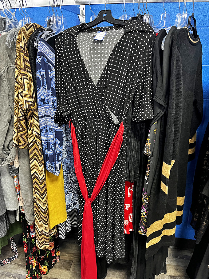 That black and red dress is just waiting to tell your friends, "Yes, it's vintage, and no, you can't borrow it."