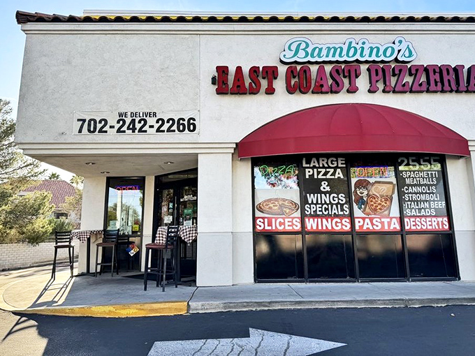 Bambino's red awning signals authentic East Coast pizza has found a home in the desert.