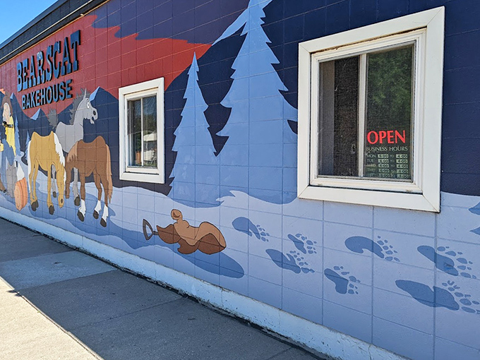 Bearscat Bakehouse Mandan's colorful mural gives a playful preview of the creativity found inside.