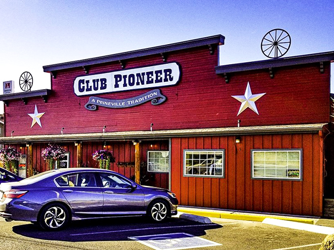 Club Pioneer's vibrant red exterior and Western flair announce its personality before you even step inside. This is where Prineville celebrates &ndash; no dress code required.