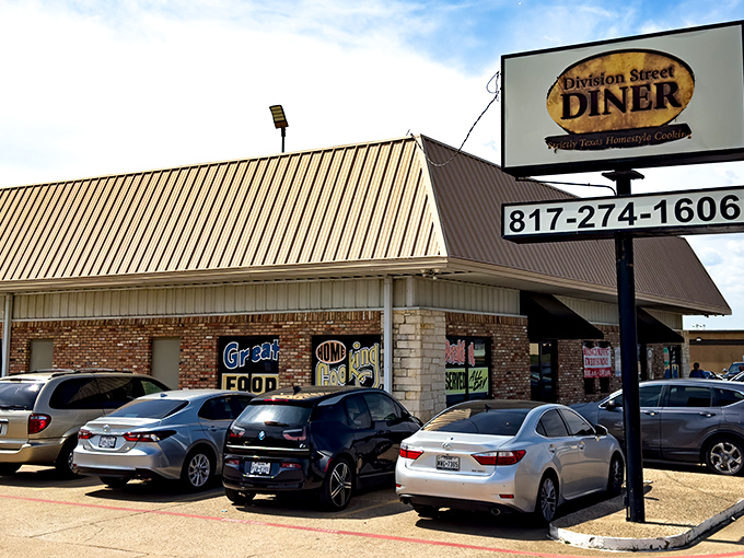 Division Street Diner's simple sign doesn't need to shout – locals already know what's inside. That Sunday brunch buffet sign is the only advertisement they need.