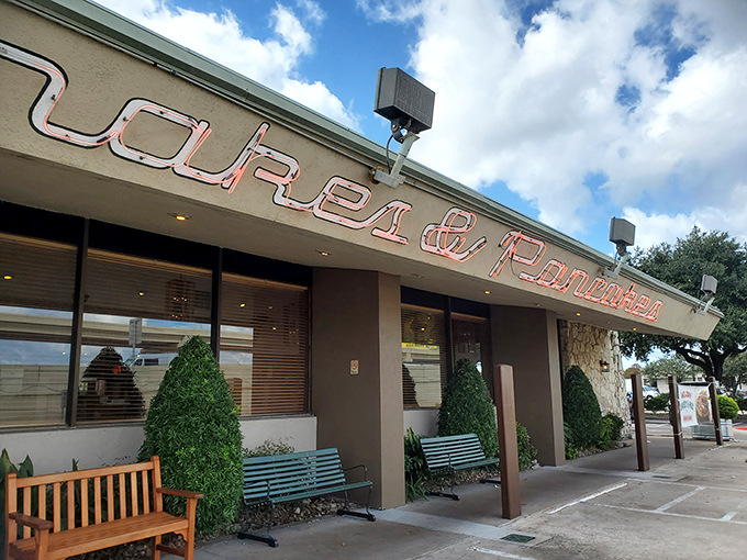 The unassuming exterior of Steak & Eggs Restaurant hides a breakfast paradise waiting to be discovered.