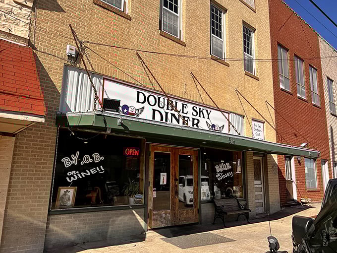 Double Sky Diner brings small-town charm to Moody's main street. That vintage brick building has stories to tell and pancakes to serve!