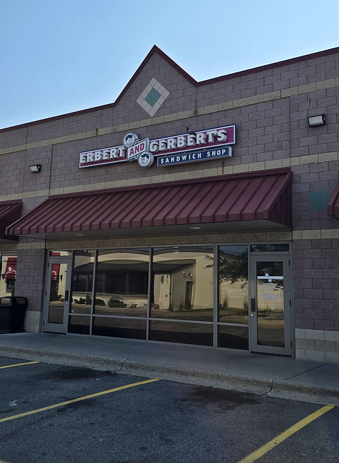 Erbert and Gerbert's clean storefront design gives no hint of the playfully named sandwich creations waiting inside.