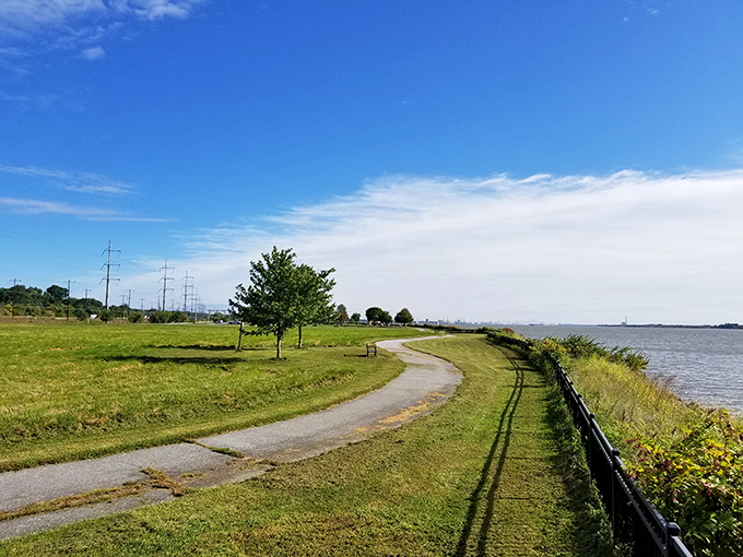 Fox Point's riverside trail offers sweeping views of water and sky, where the Delaware River flows past like nature's own highway. Room to breathe!