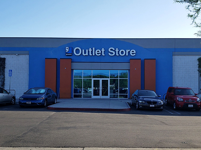 Goodwill's Outlet Store presents a no-nonsense approach to thrifting. Those blue accents promise serious bargains for dedicated hunters.