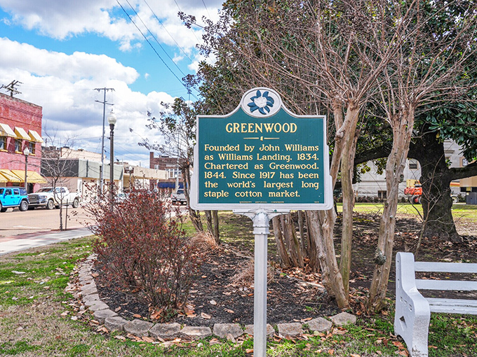 Greenwood's historic marker tells the story of this Delta town, where retirement dollars stretch further amid rich cultural history.