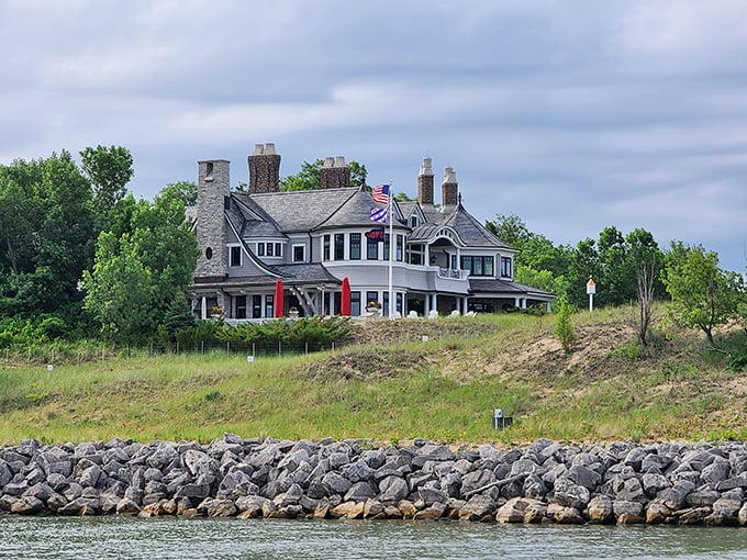 Lakeside luxury with a patriotic flair! This stately home near Holland State Park reminds us that nature's best views deserve architectural equals.