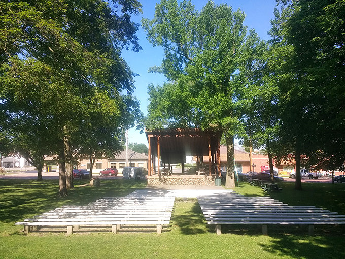 Metamora's town square pavilion stands ready for summer concerts where folks bring lawn chairs that are older than some of the audience members.