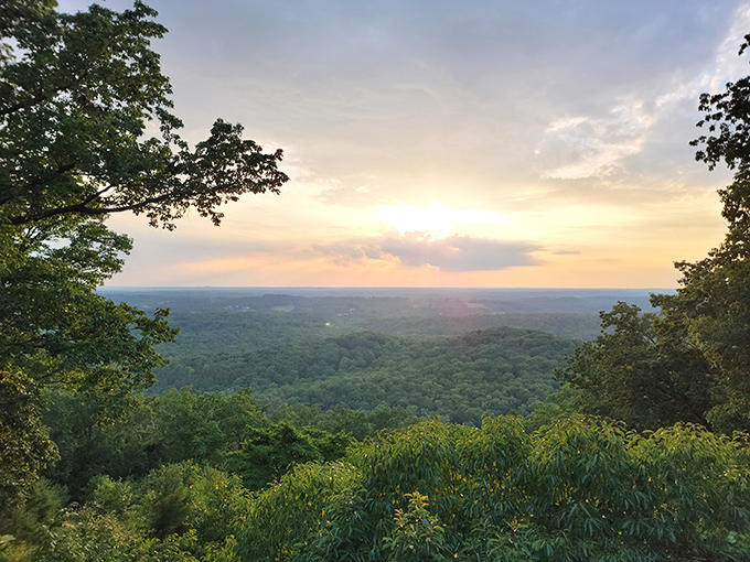 Sunset paints the Piedmont landscape in golden hues from this ancient mountain summit.