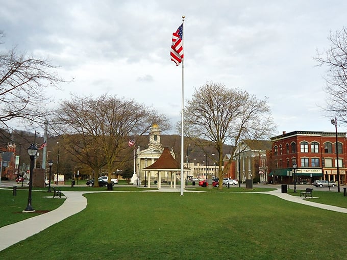 Norwich's town square welcomes all with its classic gazebo and green spaces perfect for morning walks and community gatherings.