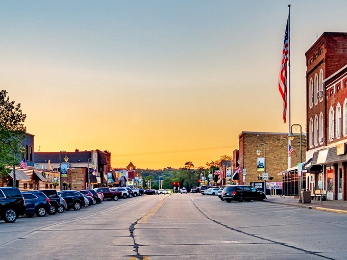 Sunset paints Prescott's historic Main Street gold, where affordable small-town living meets picture-perfect river views. A scene Norman Rockwell would've loved!