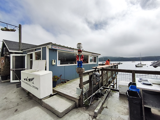 The Marshall Store's weathered shack appearance belies the seafood treasures waiting inside.