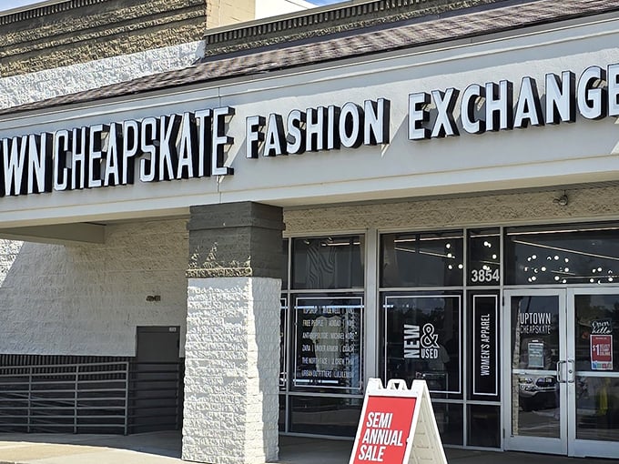 Sleek modern storefront design makes secondhand shopping feel trendy instead of like a guilty pleasure.
