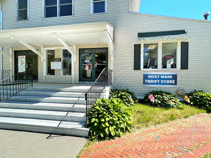 West Main Thrift's welcoming white exterior and flower boxes make budget shopping feel downright delightful in Ayer.